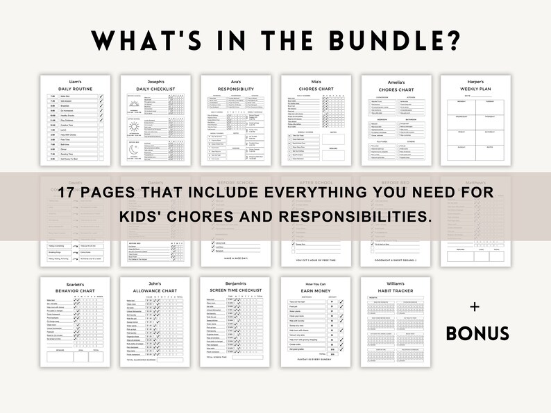 Editable Kids Chore Chart Bundle, Weekly Checklist, Allowance, Reward ...