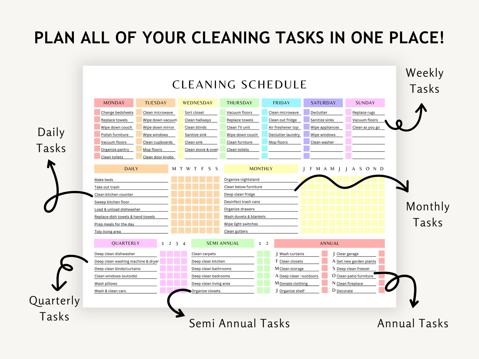 Daily Weekly Monthly Cleaning Schedule, Household Chores List, House ...