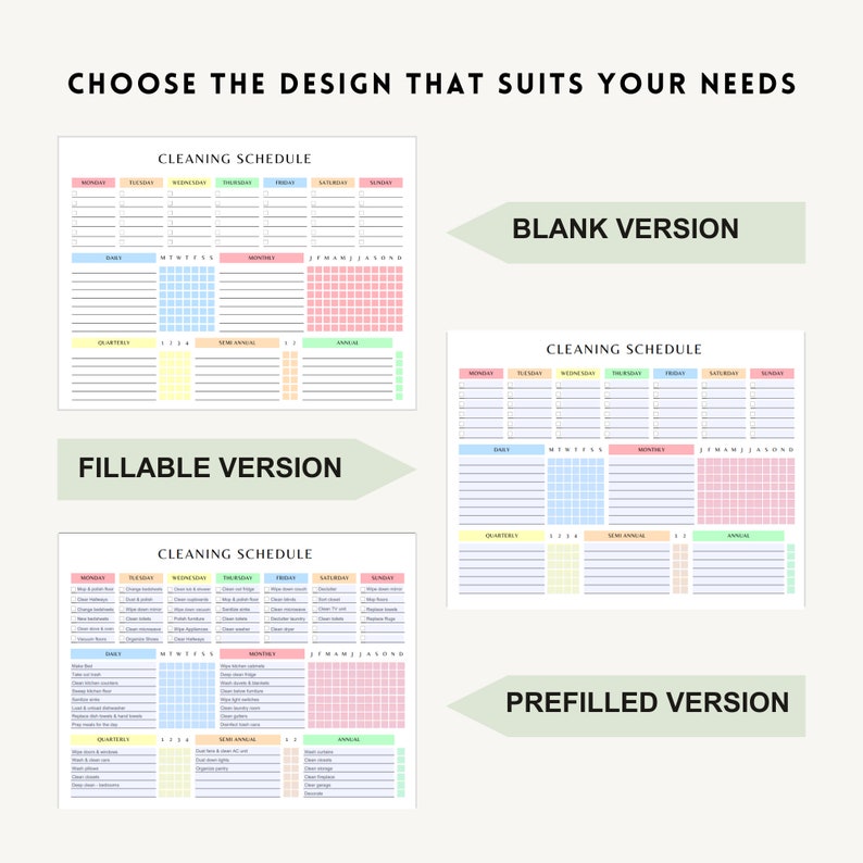 Daily, Weekly, Monthly Cleaning Schedule Printable, Editable Deep House ...