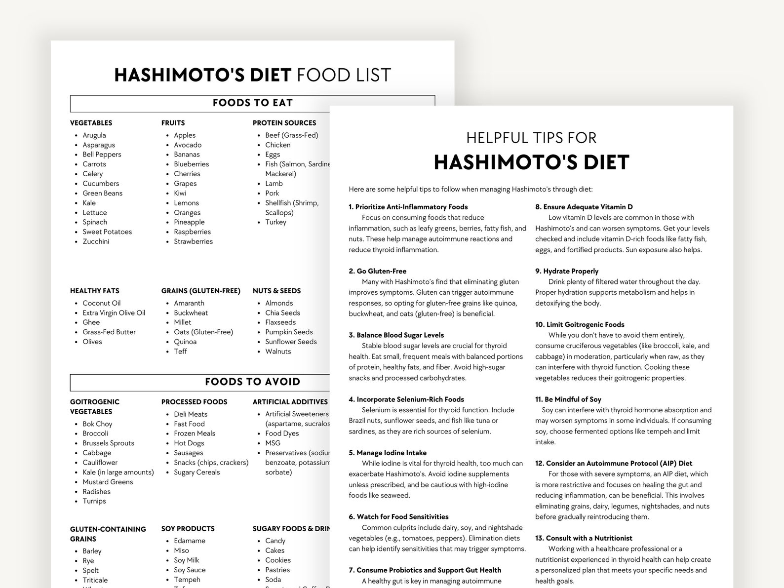 Hashimoto's Diet Food List PDF, Printable Thyroid Healthy Foods ...