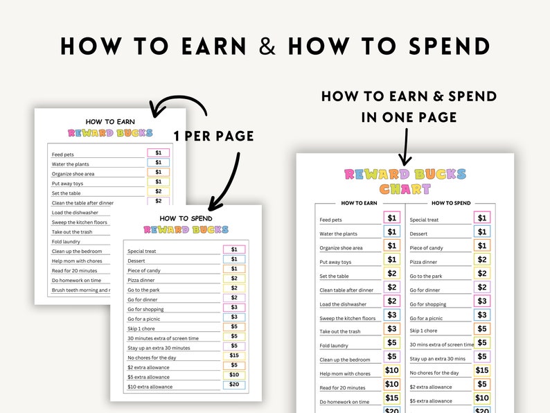 Kids Reward Bucks, Printable Play Money, Chore Dollars, Editable Reward ...