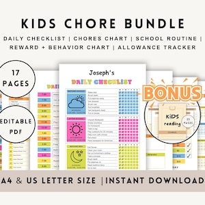 Editable Kids Chore Chart Bundle, Daily Routine Checklist, Toddler ...