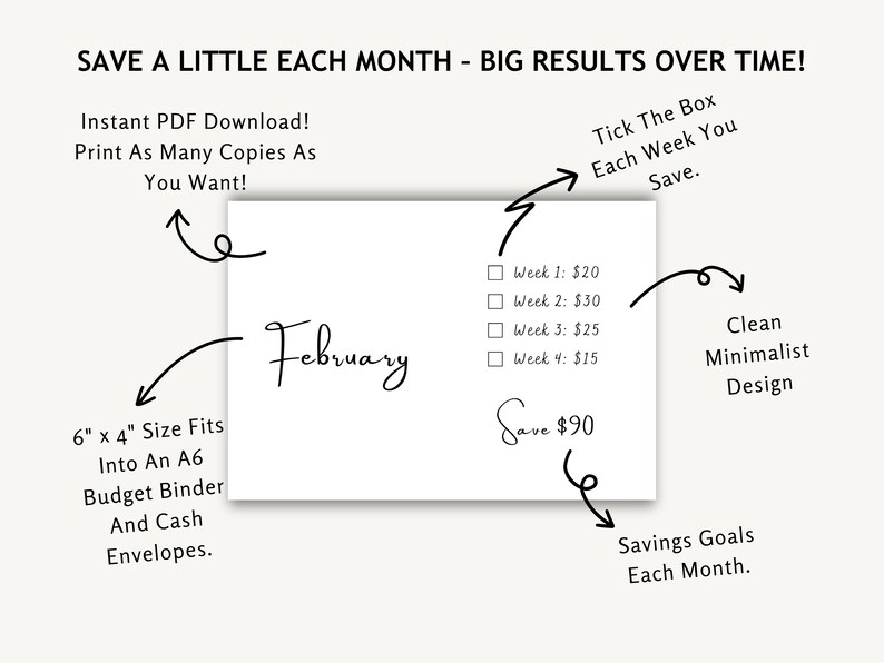 Minimalist Low Income Savings Challenge Printable, Save 1000 in a Year ...