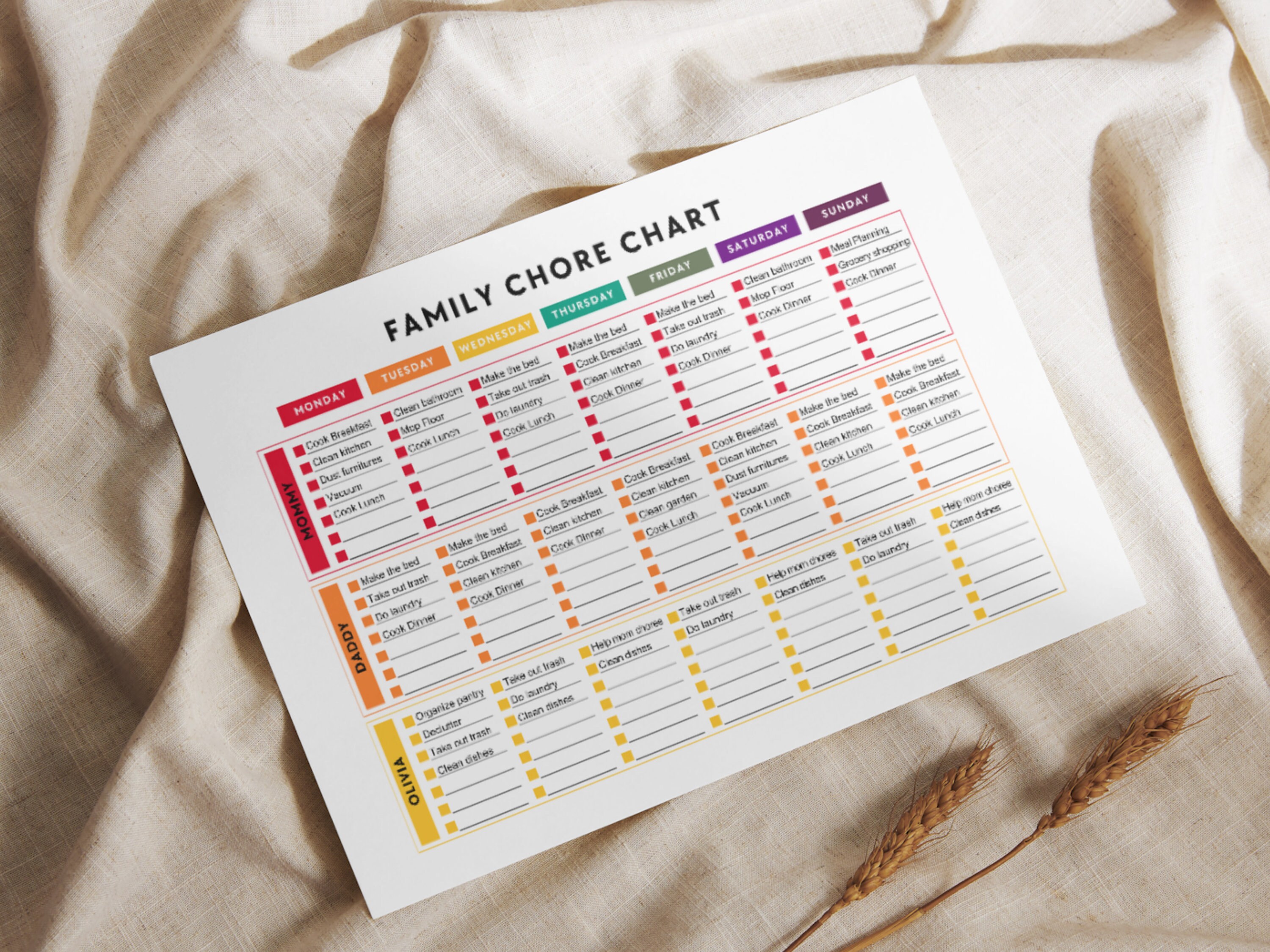 Editable Family Chore Chart, Multiple Kids Responsibility Checklist ...