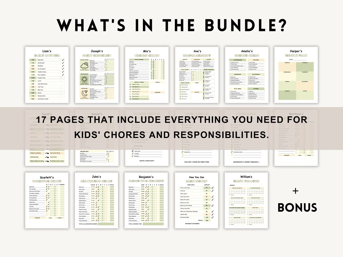 Kids Chore Chart Editable Printable, ADHD Daily Weekly Checklist Bundle ...