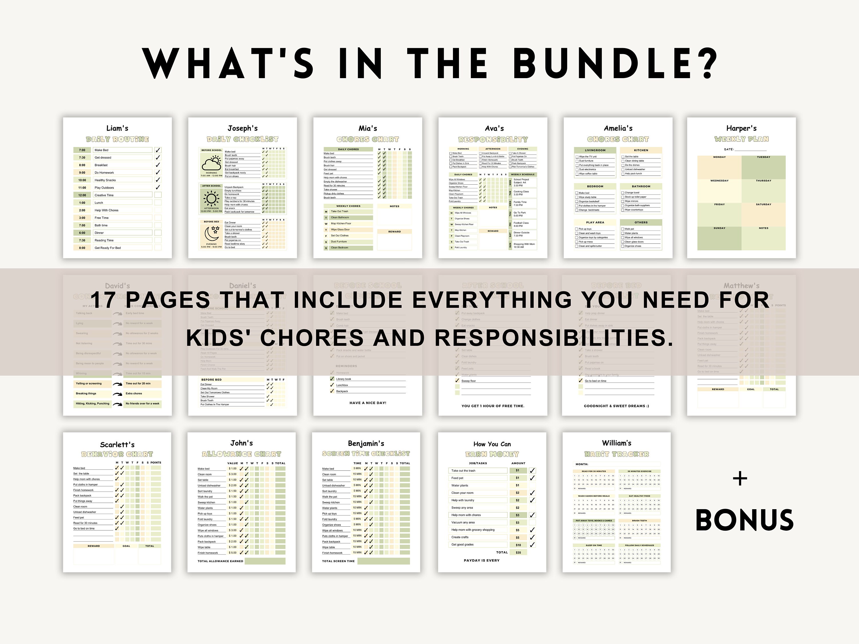 Kids Chore Chart Editable Printable Adhd Daily Weekly Checklist Bundle