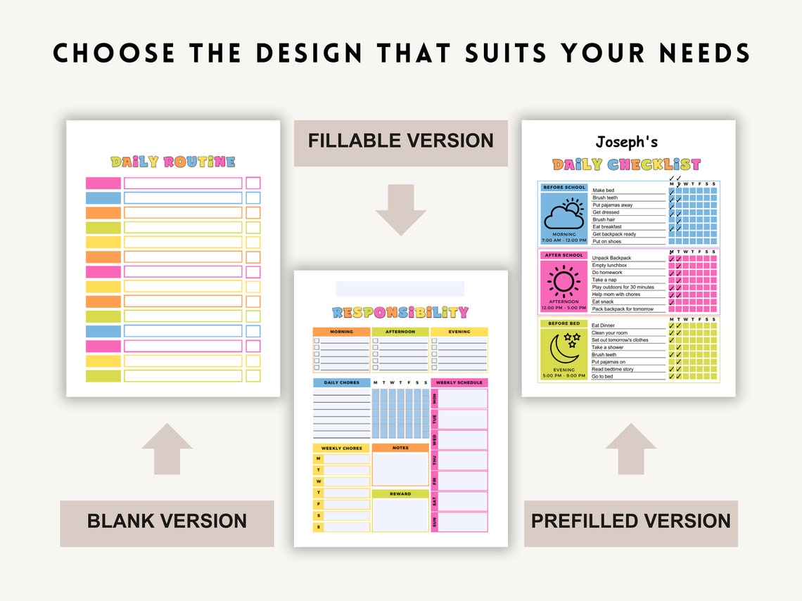 Editable Kids Chore Chart Bundle, Daily Routine Checklist, Reward ...