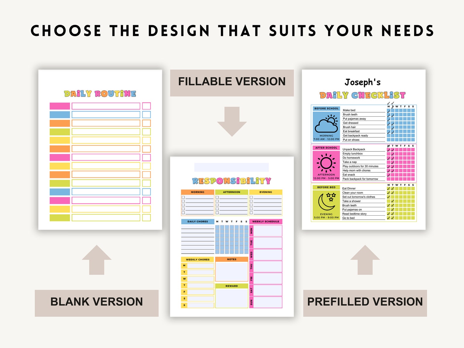Editable Kids Chore Chart Bundle, Daily Routine Checklist, Reward ...