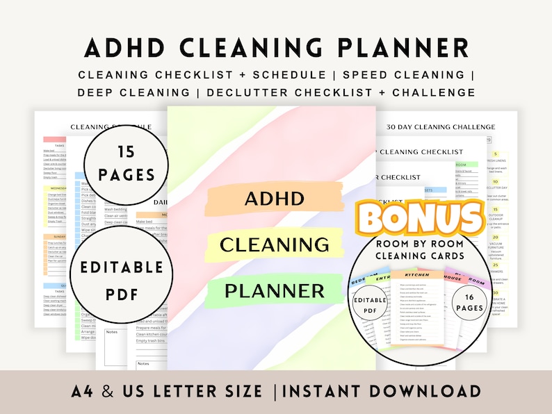 ADHD Cleaning Checklist, Daily Weekly Monthly Household Chores Chart ...