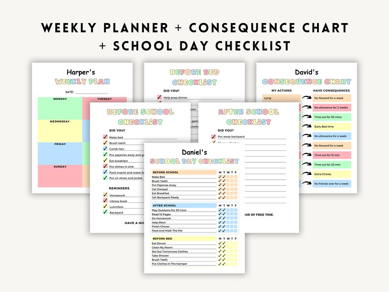 EDITABLE Kids Chore Chart Bundle, Daily Weekly Routine Checklist ...