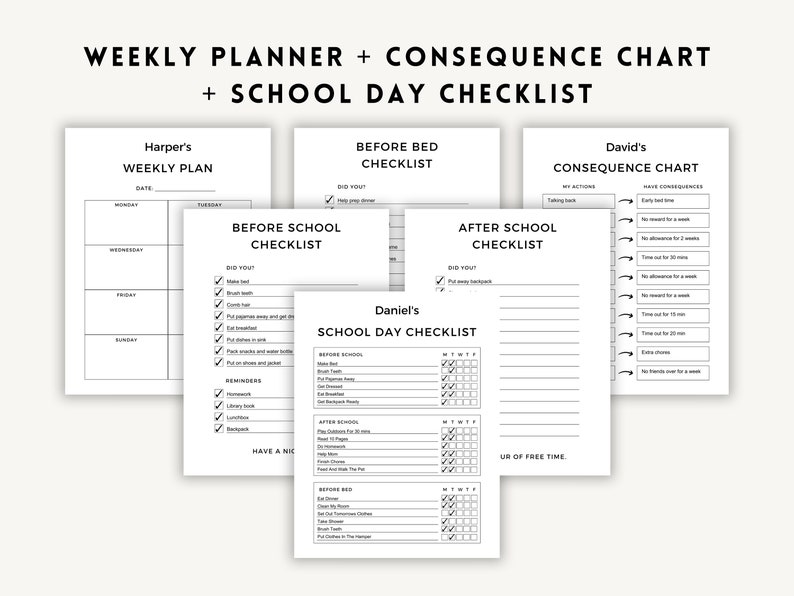 Editable Kids Chore Chart Bundle, Weekly Checklist, Allowance, Reward ...