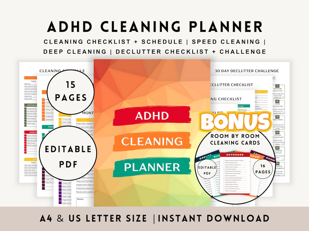 ADHD Cleaning Schedule Planner Printable, Professional House Cleaning ...
