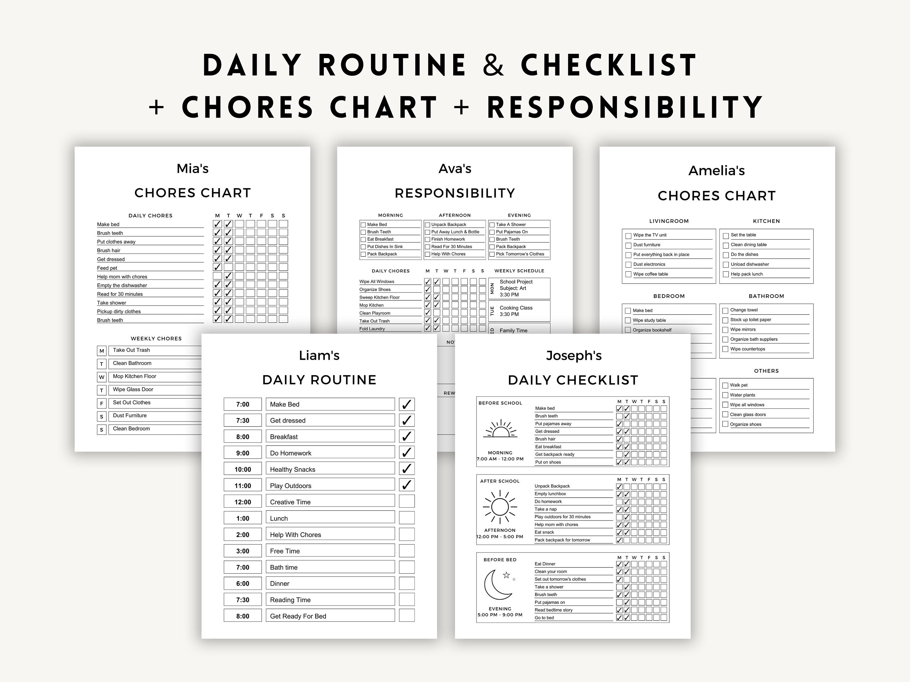 Editable Kids Chore Chart Bundle, Weekly Checklist, Allowance, Reward ...