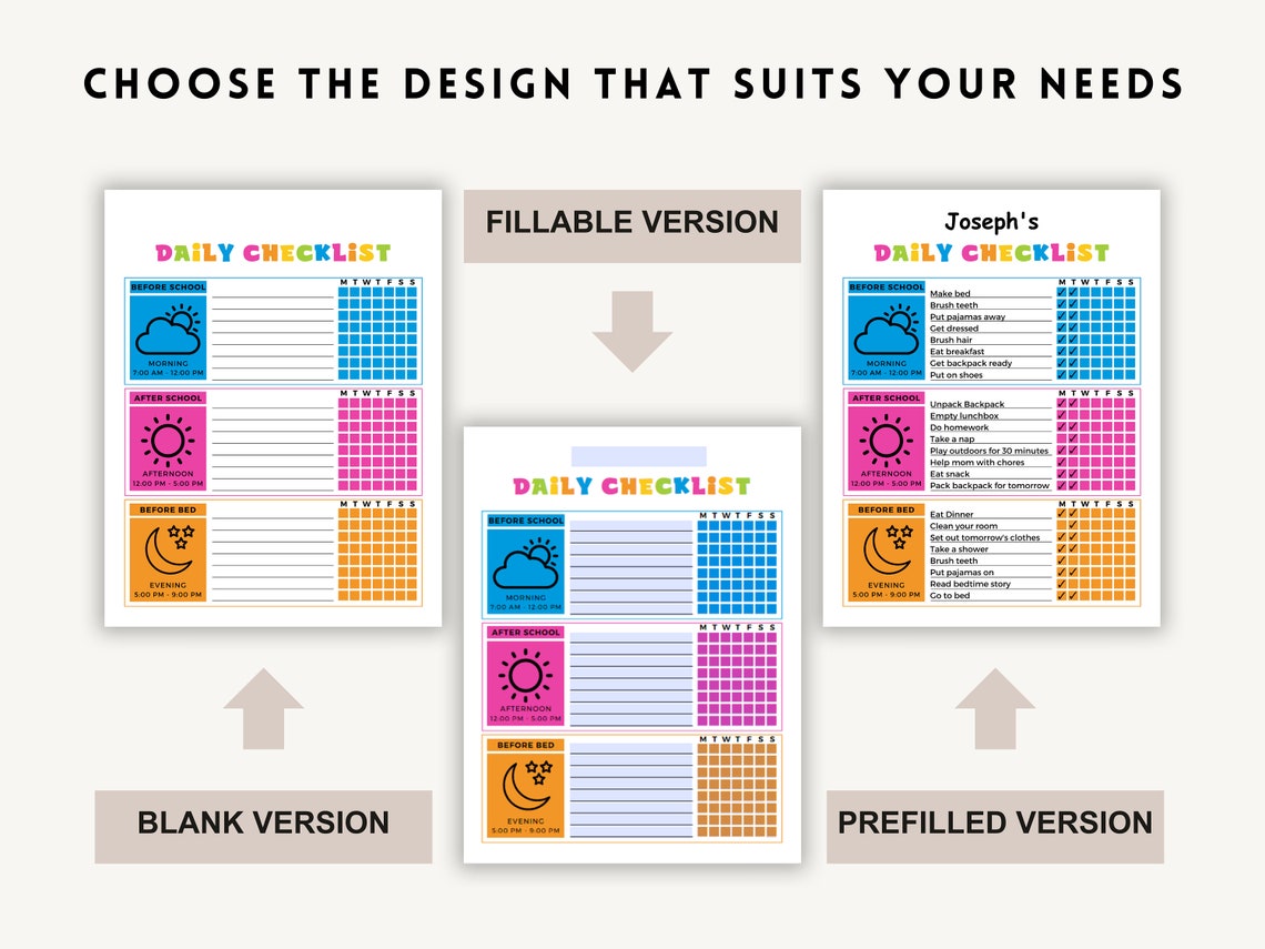 Editable Kids Chore Chart Bundle, Daily Routine Checklist, Reward ...