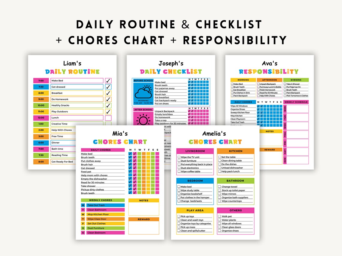 Editable Kids Chore Chart Bundle, Daily Routine Checklist, Reward ...