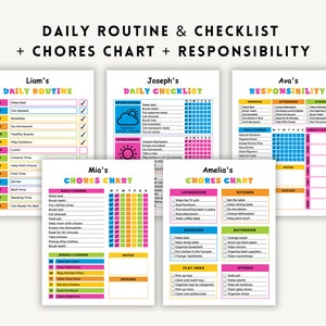 Editable Kids Chore Chart Bundle, Daily Routine Checklist, Reward ...