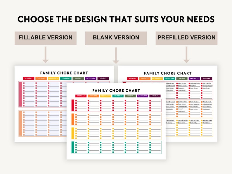 Editable Family Chore Chart, Multiple Kids Responsibility Checklist ...