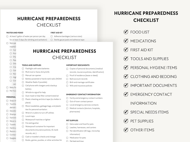 Hurricane Preparedness Checklist PDF, Hurricane Foods Supply List ...