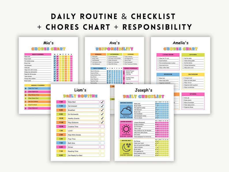 Editable Kids Chore Chart Bundle, Daily Routine Checklist, Toddler ...