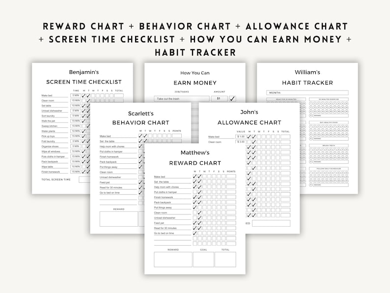 Editable Kids Chore Chart Bundle, Weekly Checklist, Allowance, Reward ...