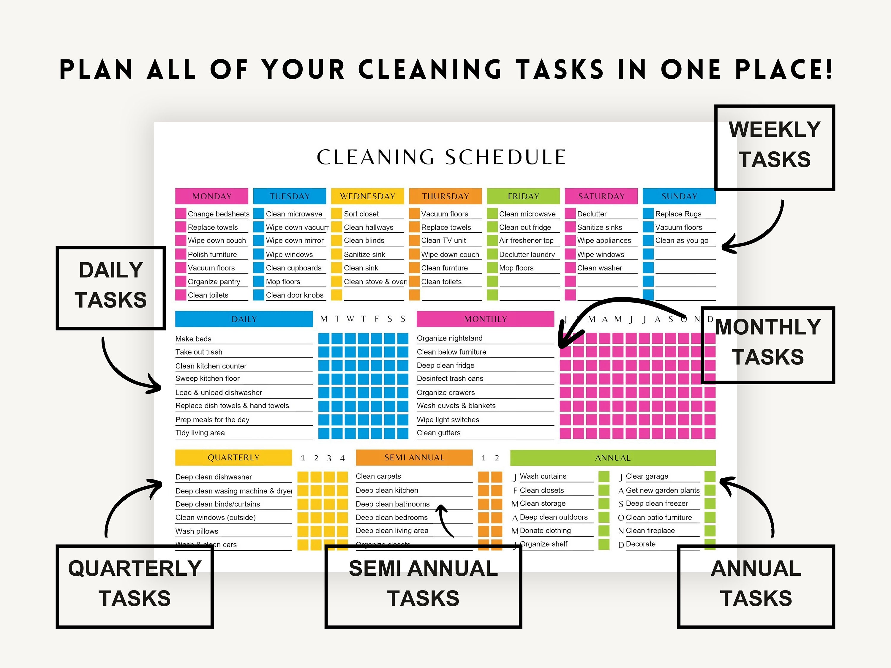 EDITABLE Cleaning Schedule, Printable ADHD Cleaning Checklist, Daily ...
