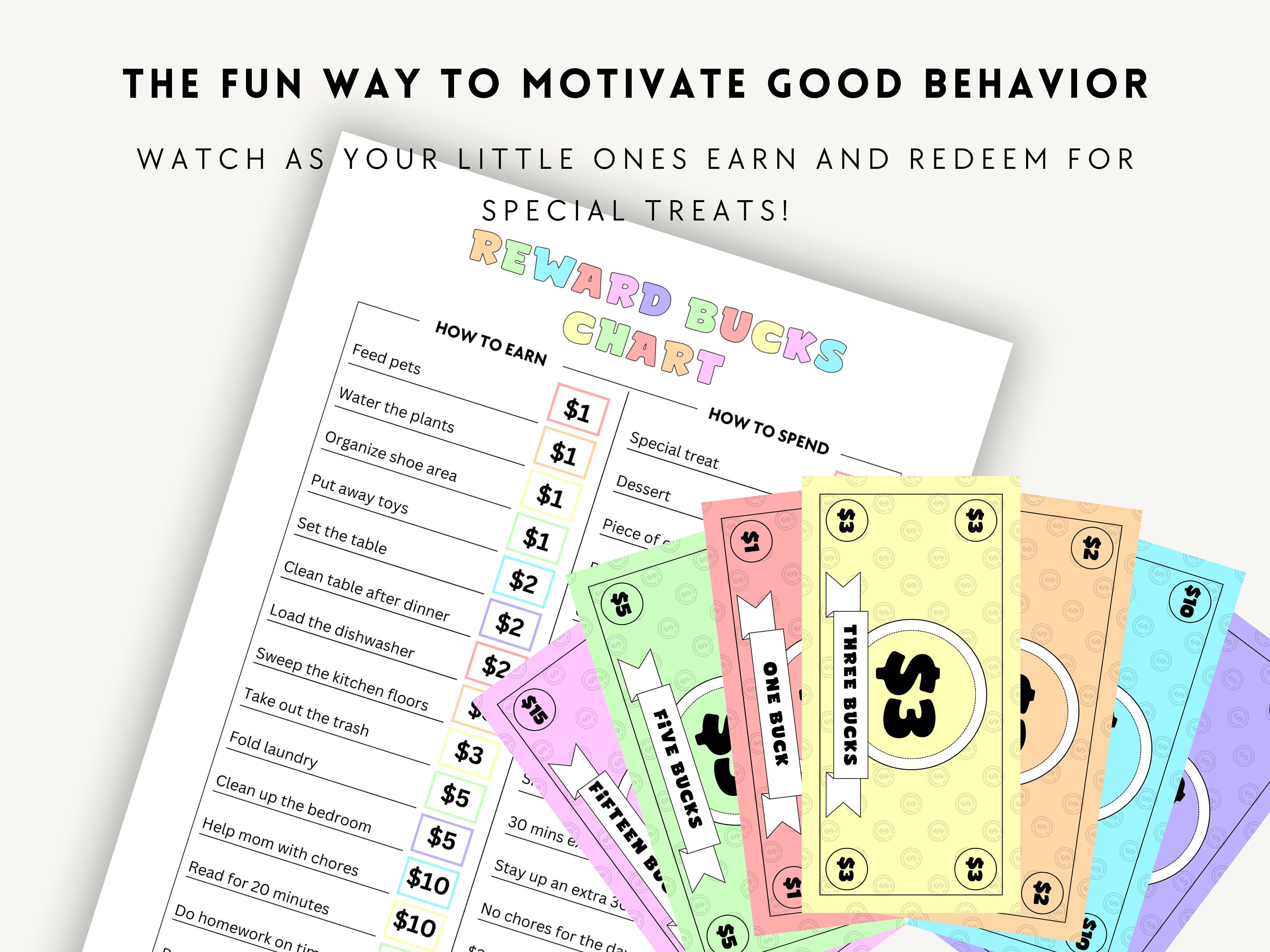 Editable Kids Reward Chart, Printable Mom Bucks, Good Behavior Tracker ...