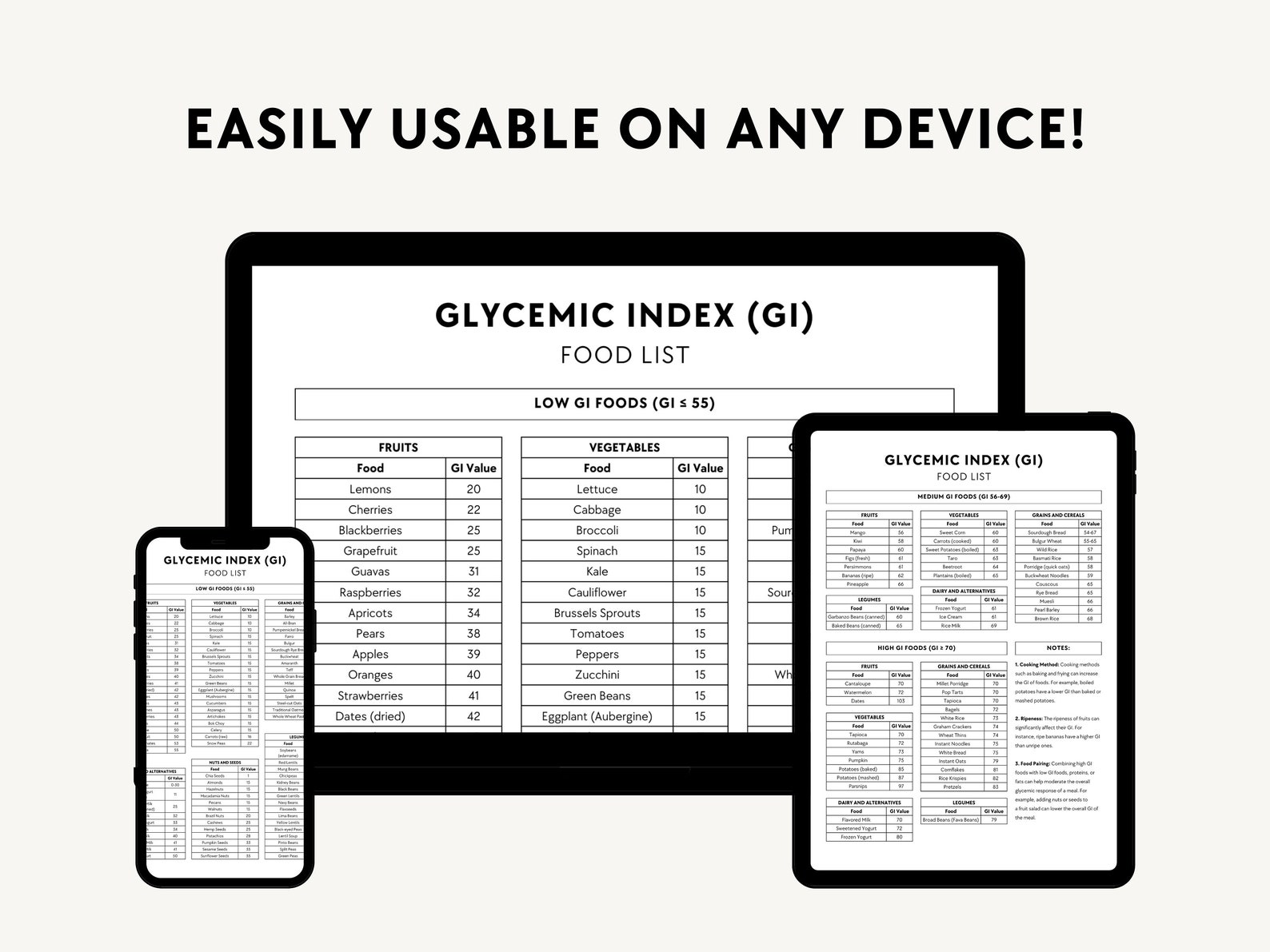 Low Glycemic Index Foods List PDF, Glycemic Index Chart Printable, Gi ...