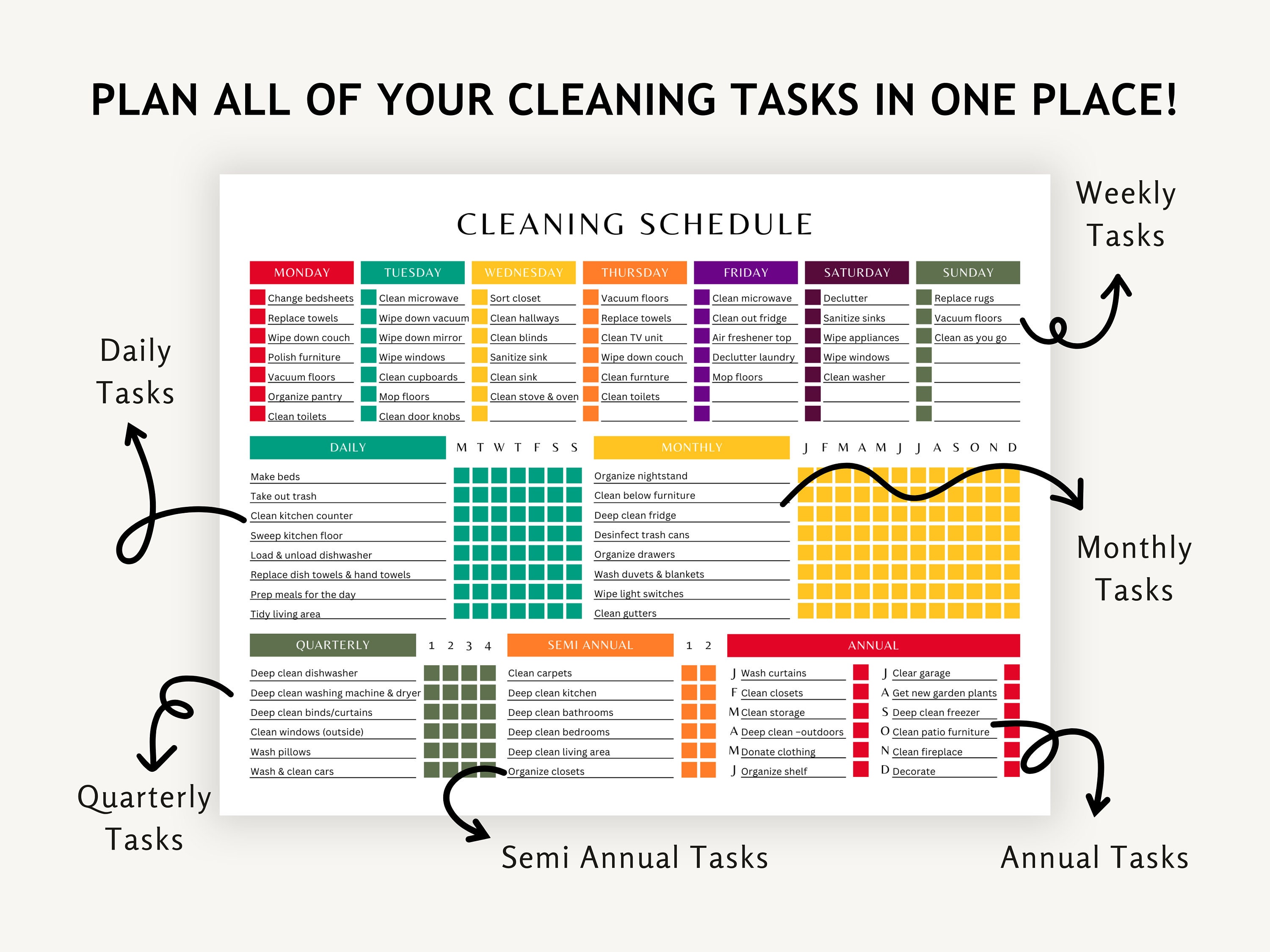 Printable House Cleaning Schedule Editable PDF, Household Chore ...