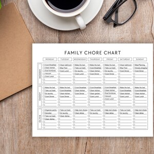 Family Chore Chart: Minimalist, Editable Cleaning Schedule for 2-6 ...