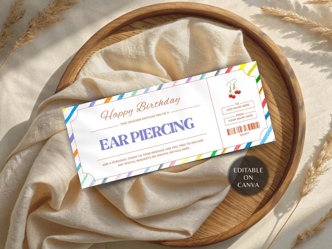 Ear Piercing Voucher Template | Teenage Girl Birthday Gift Certificate ...