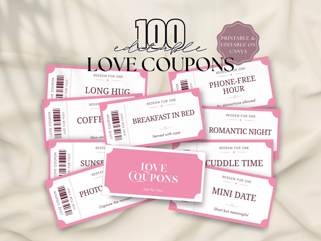 Editable Love Coupons | Couples Coupon Book Template | Date Night Ideas ...