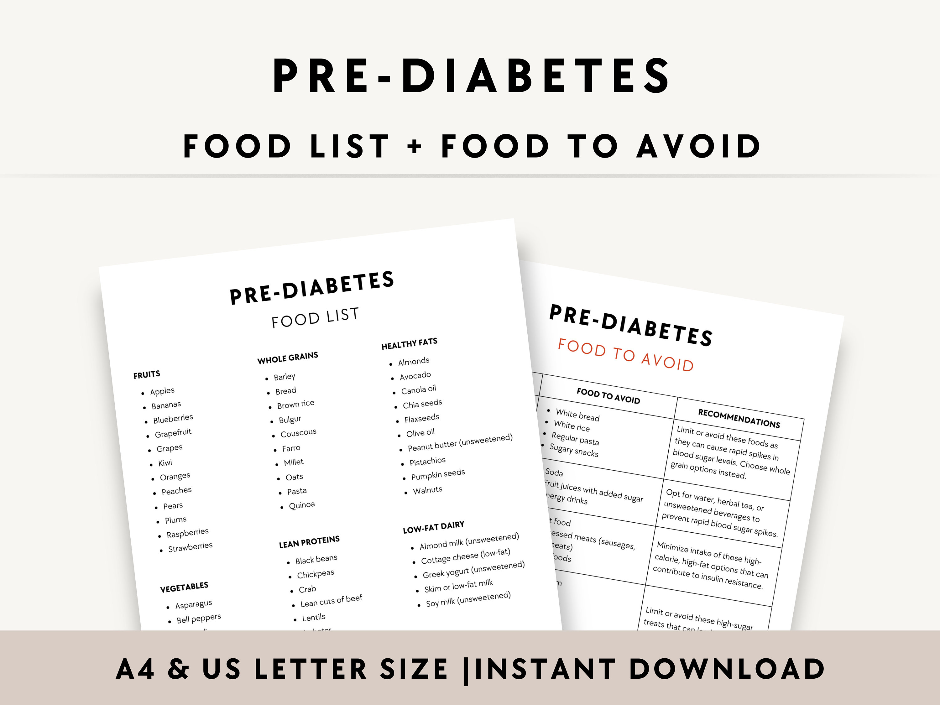 Pre-diabetes Food List Printable, Prediabetes Diet PDF, Type 2 Diabetes ...
