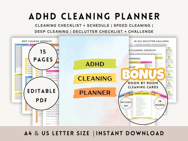 EDITABLE ADHD Cleaning Planner, Printable House Chore Checklist, Daily ...