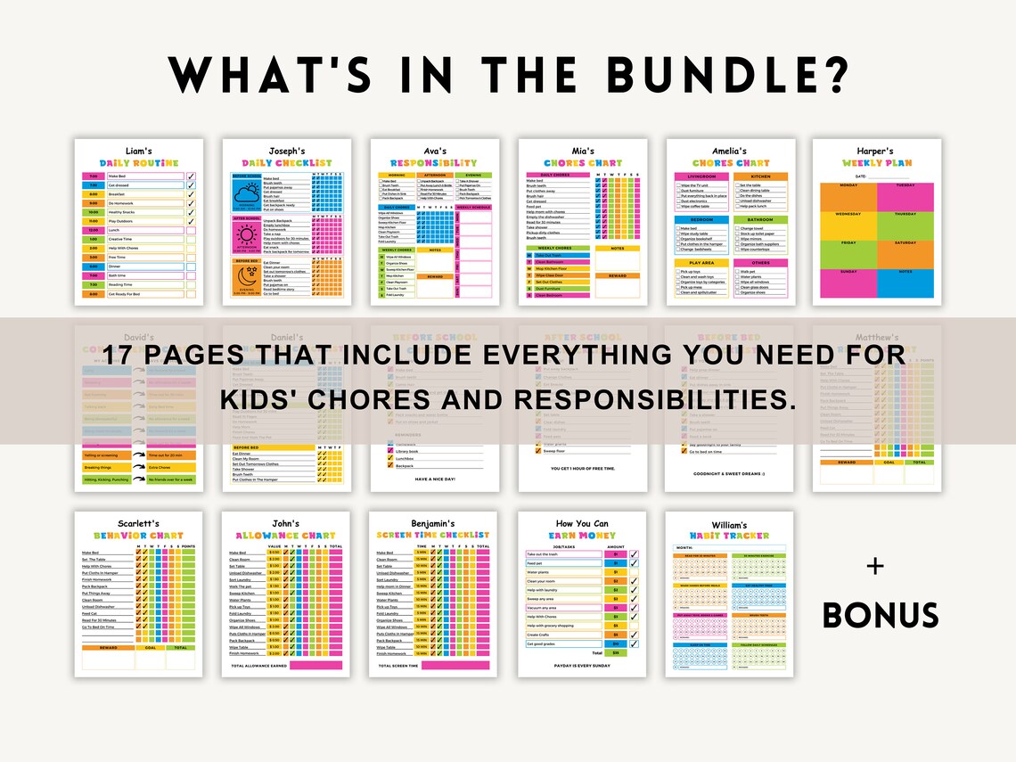 Editable Kids Chore Chart Bundle, Daily Routine Checklist, Reward ...