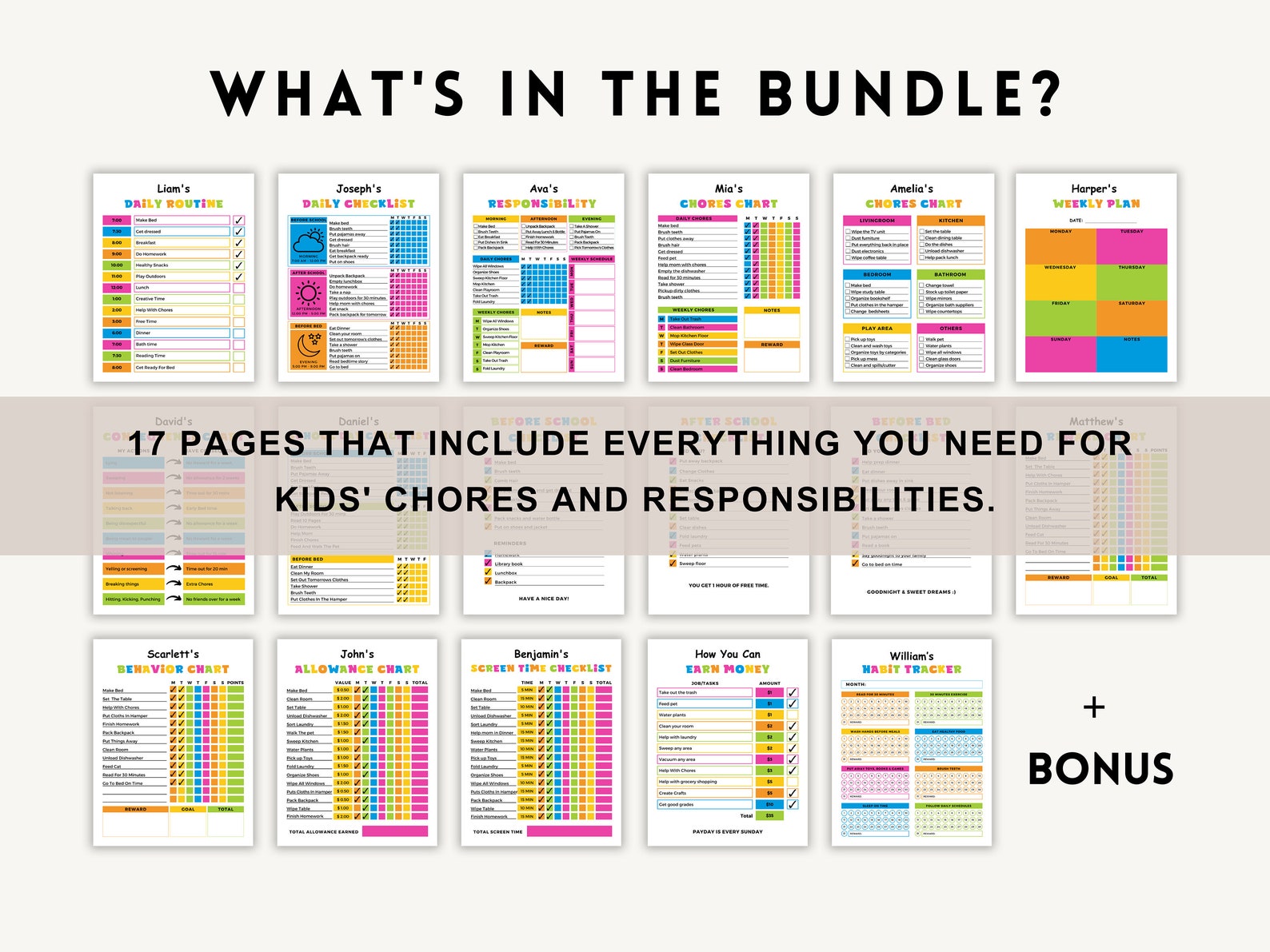 Editable Kids Chore Chart Bundle, Daily Routine Checklist, Reward ...