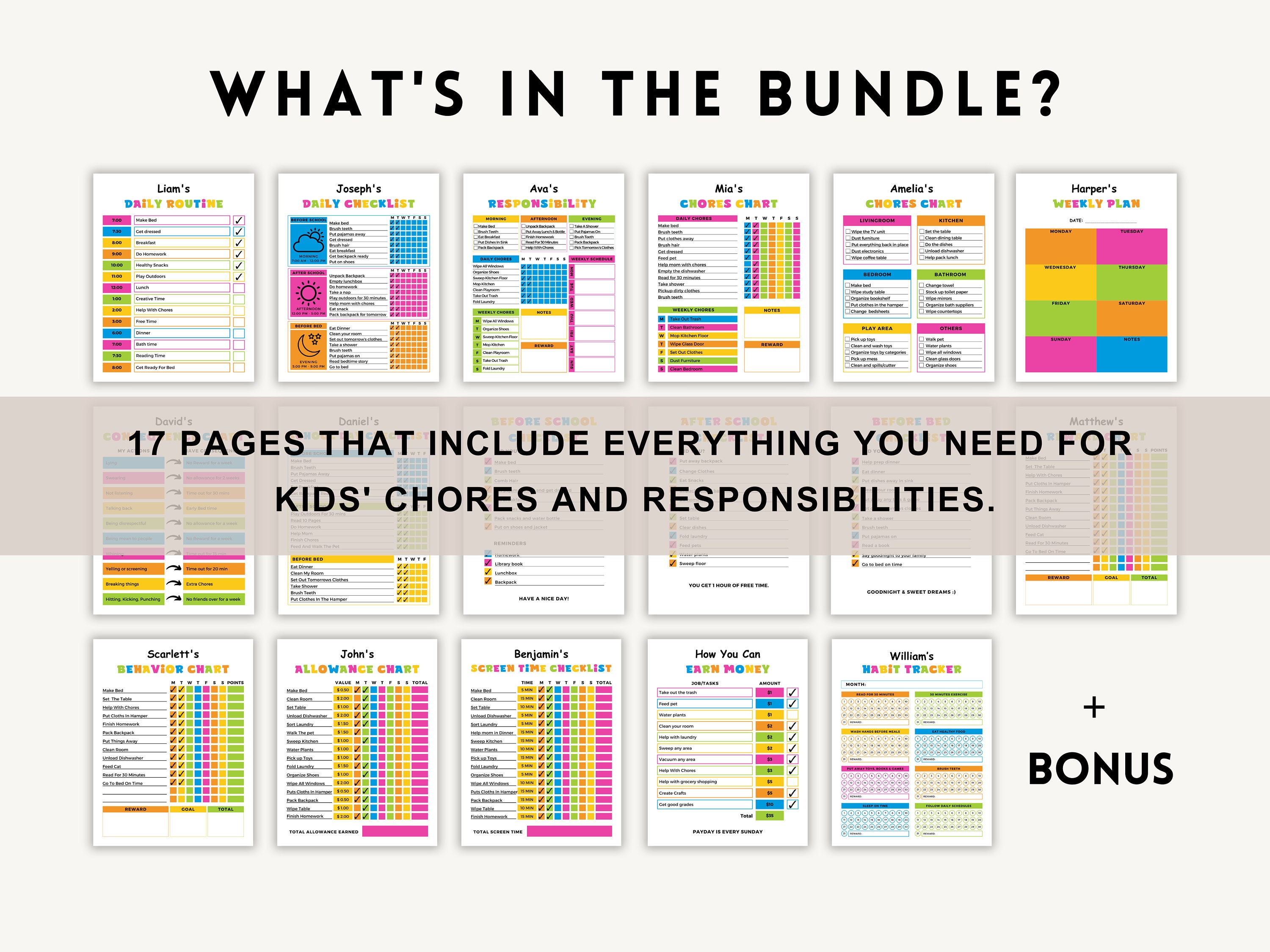 Editable Kids Chore Chart Bundle, Daily Routine Checklist, Reward ...