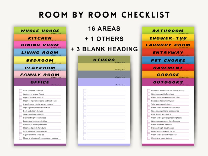 Room Cleaning Checklist, Printable Cleaning Cards, ADHD Family Kids ...