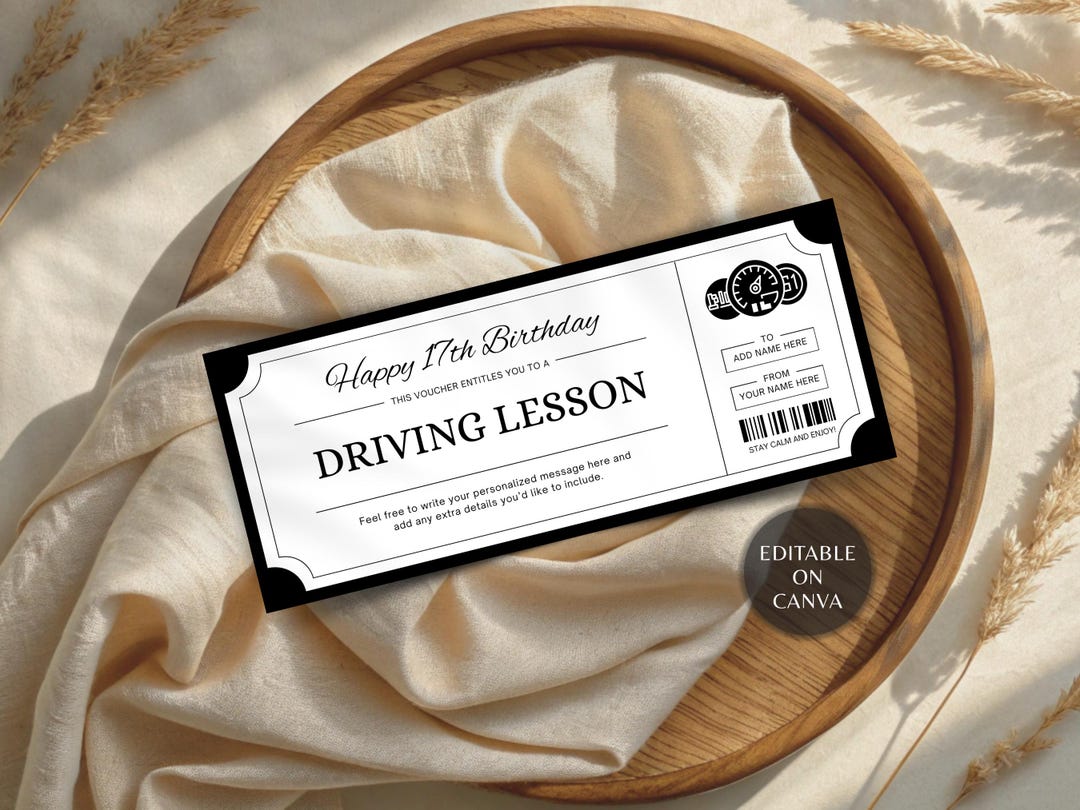Printable Driving Lesson Voucher | 17th Birthday Learner Driver for Son ...