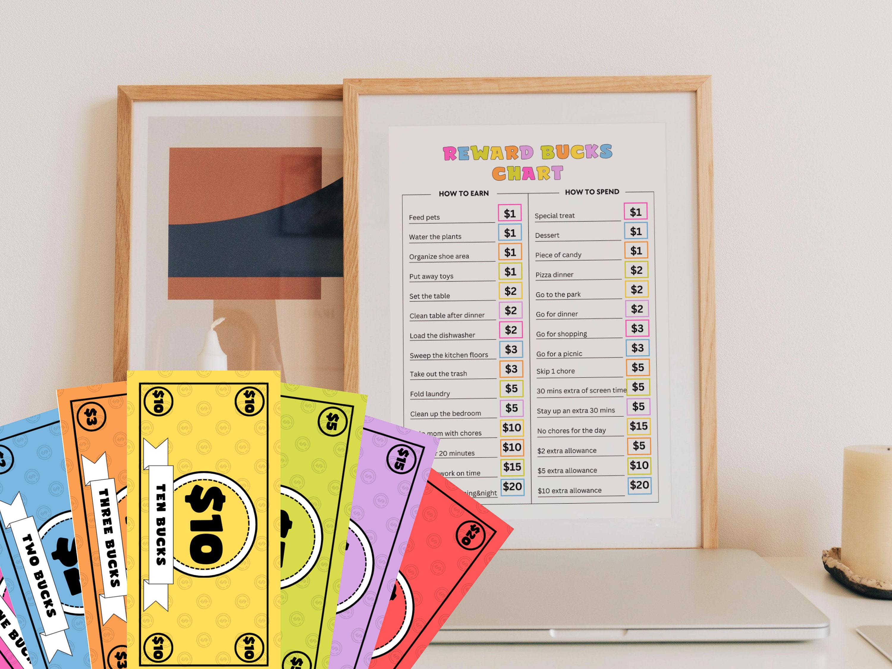 Kids Reward Bucks, Printable Play Money, Chore Dollars, Editable Reward ...