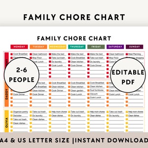 Editable Family Chore Chart, Multiple Kids Responsibility Checklist ...
