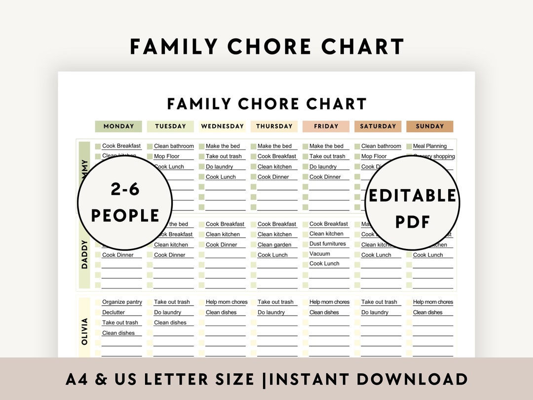 Weekly House Cleaning Schedule, Family Chore Chart Editable, Printable ...