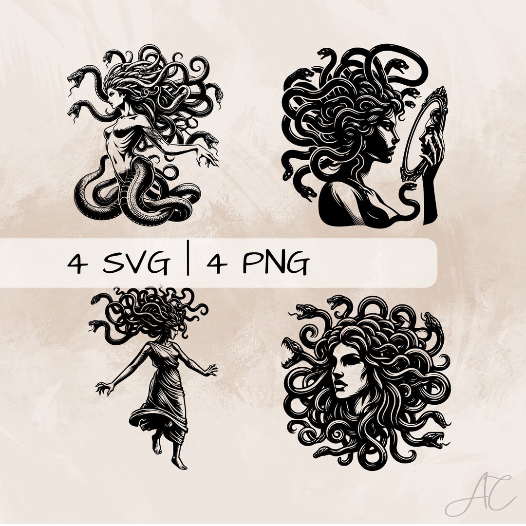 Medusa SVG Bundle, Medusa Head PNG ,medusa and Mirror Clipart, Hand ...