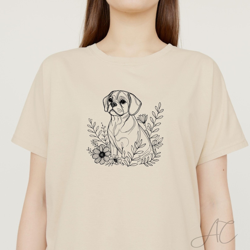 Delicate Puggle SVG Bundle, Puggle Line Art PNG, Puggle and Flowers ...