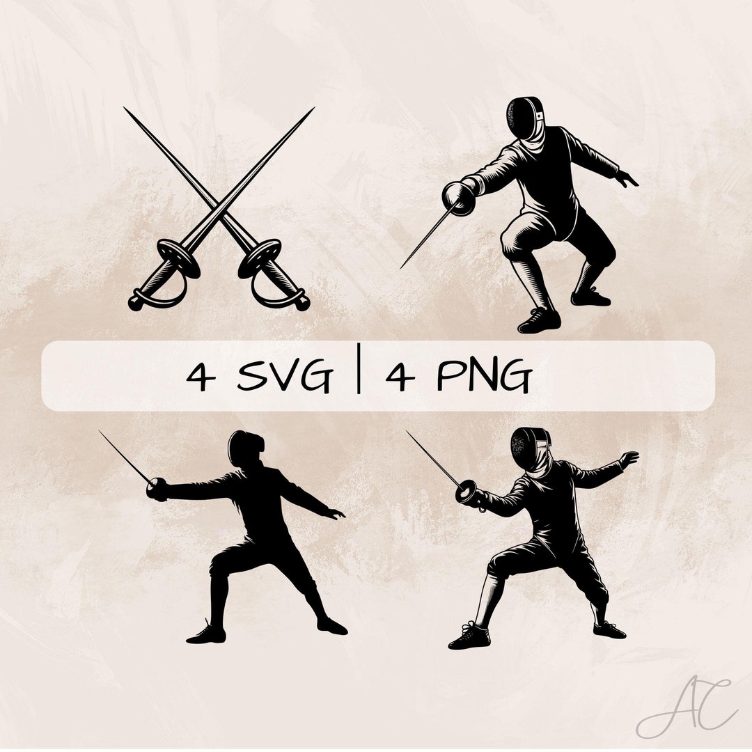 Fencing SVG Bundle, Fencer PNG , Fencing Swords Clipart, Hand Drawn ...