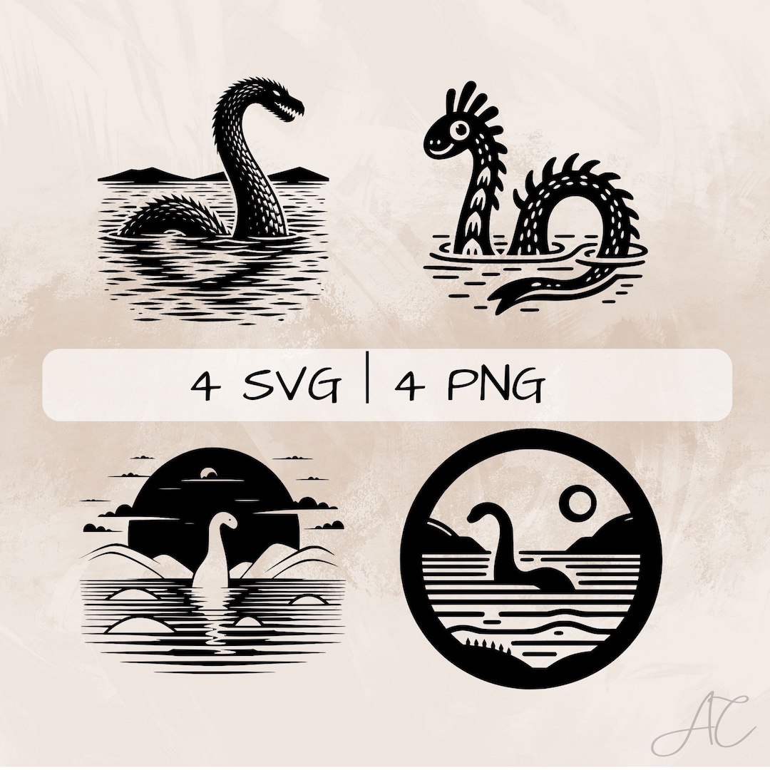 Loch Ness Monster SVG Bundle, Loch Ness PNG, Lake Monster Clipart, Hand ...