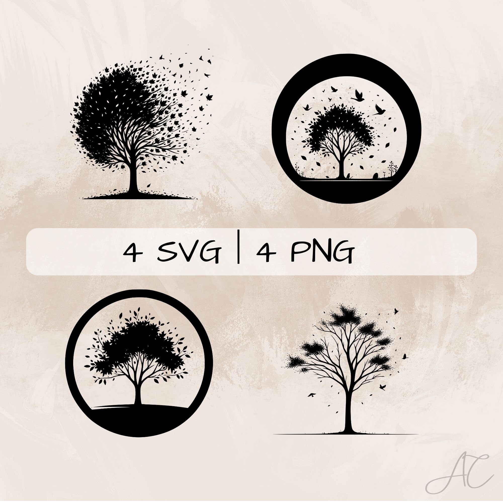 Autumn Tree SVG Bundle, Tree PNG, Autumn Clipart, Hand Drawn Autumn ...