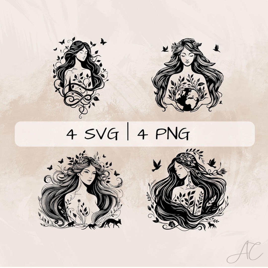 Gaia SVG Bundle, Mother Earth PNG , Earth Goddess Clipart, Hand Drawn ...