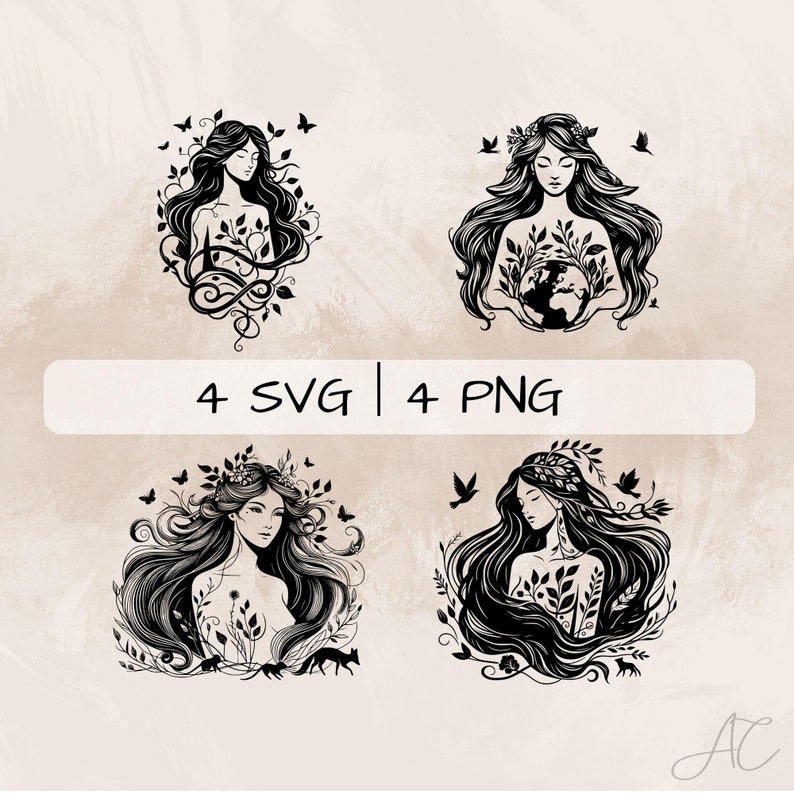 Gaia SVG Bundle, Mother Earth PNG , Earth Goddess Clipart, Hand Drawn ...
