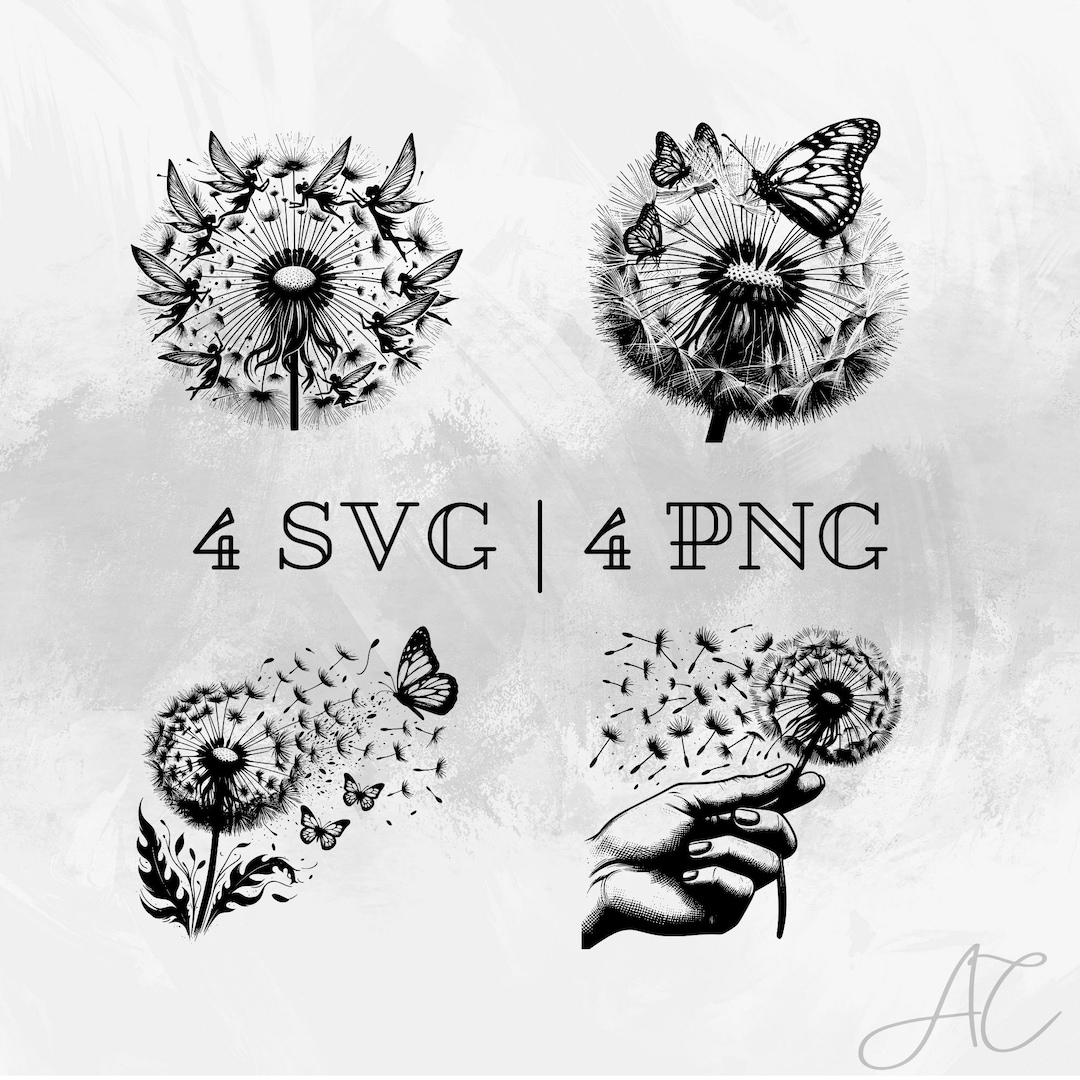 Detailed Dandelion SVG Bundle, Dandelion With Butterfly PNG, Dandelion ...