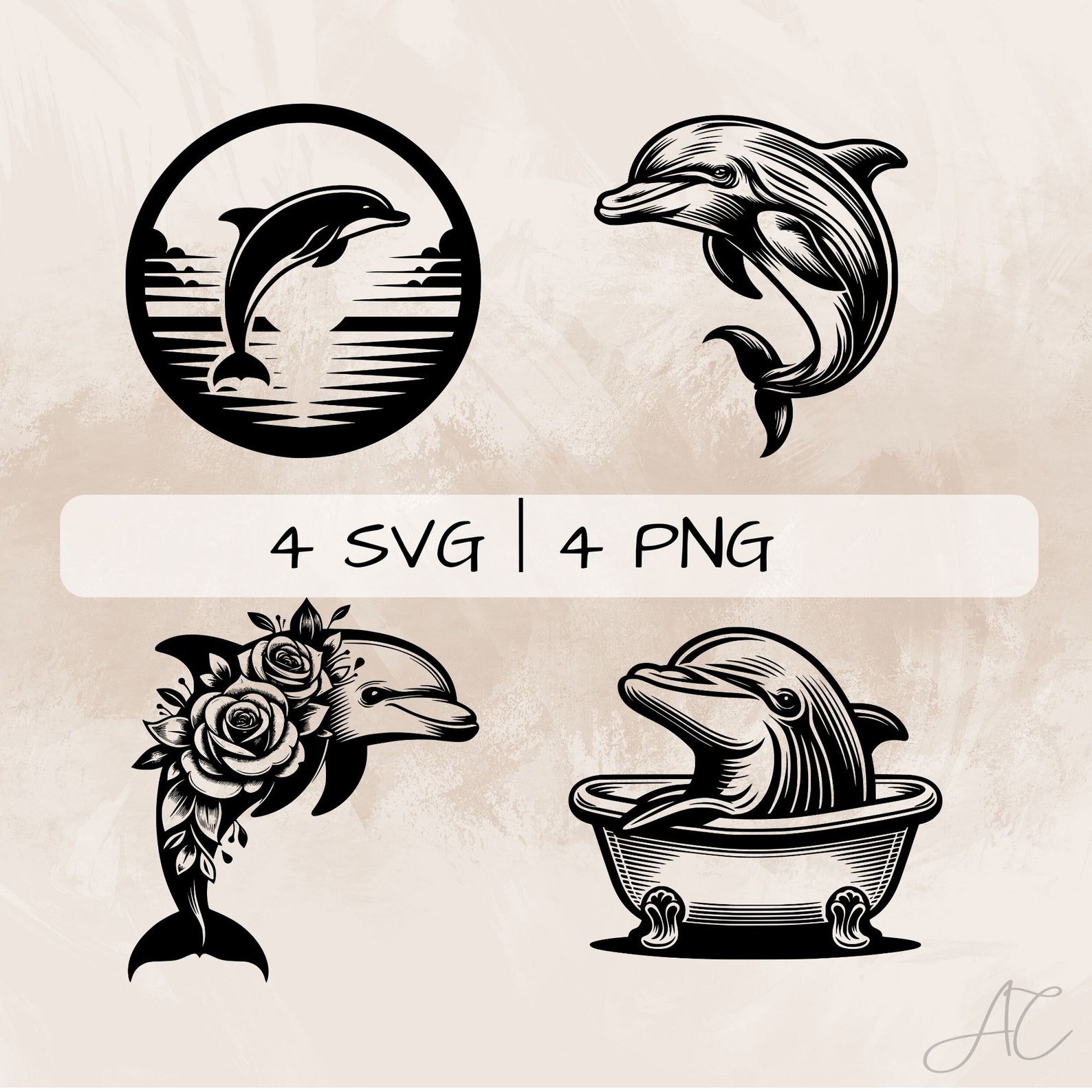 Dolphin SVG Bundle, Floral Dolphin PNG, Dolphin in Bathtub Clipart ...